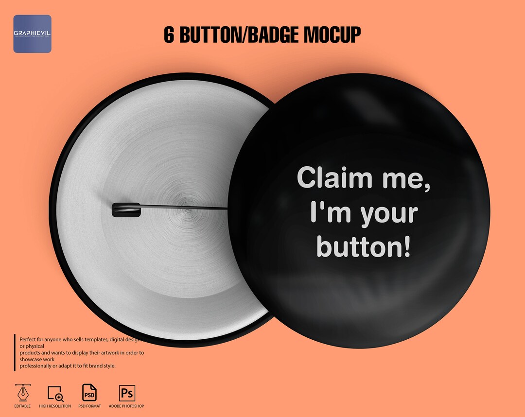 Dye Sublimation Button Mockup Badge Button, Pinback Button, Save Pin ...