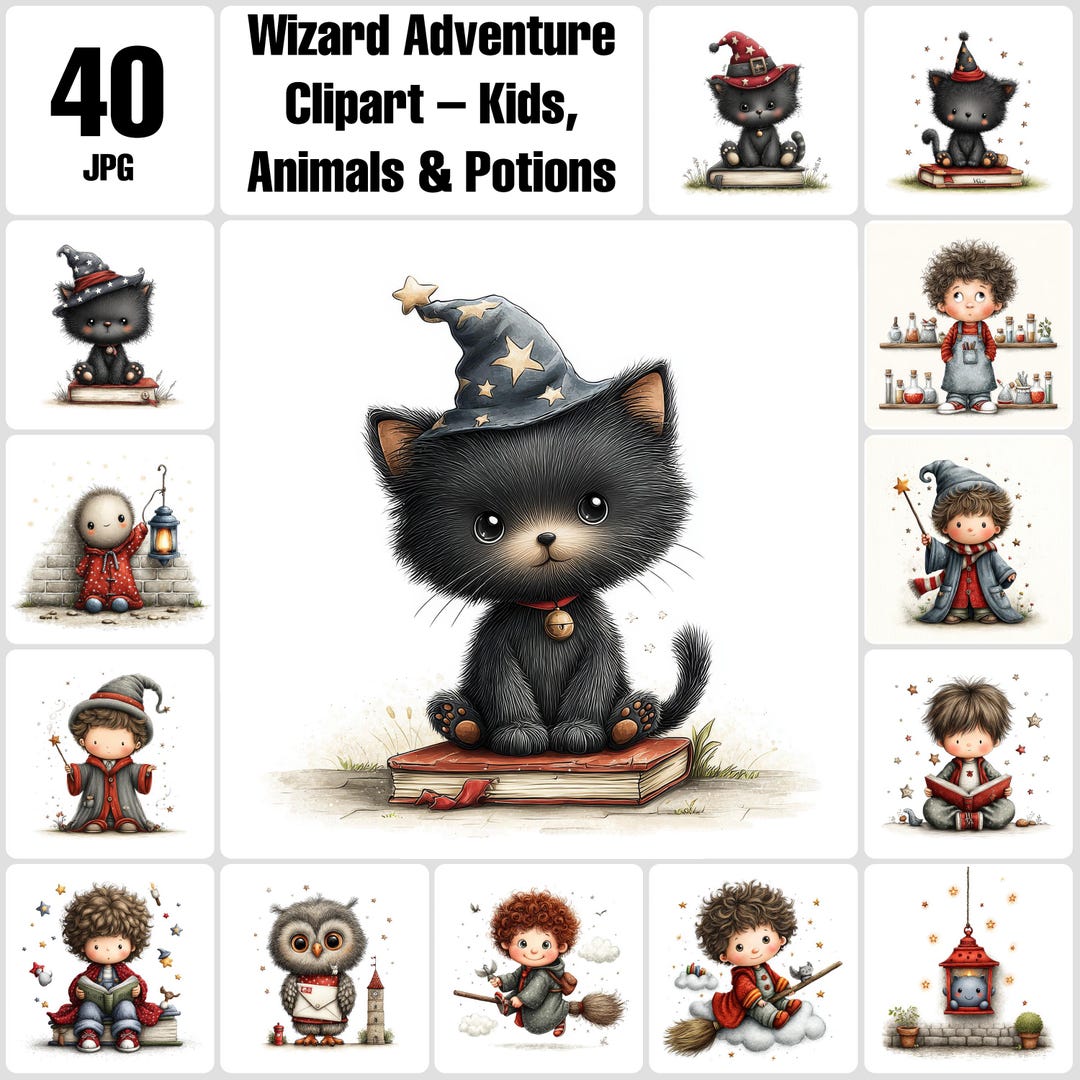 Wizard Adventure Clipart – Kids, Animals & Potions (commercial Use ...