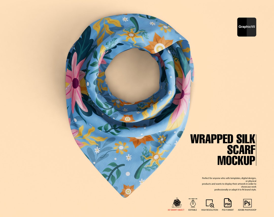 Wrapped Silk Scarf Mockup | Pattern, Pattern Mockup, Scarf Mockup ...