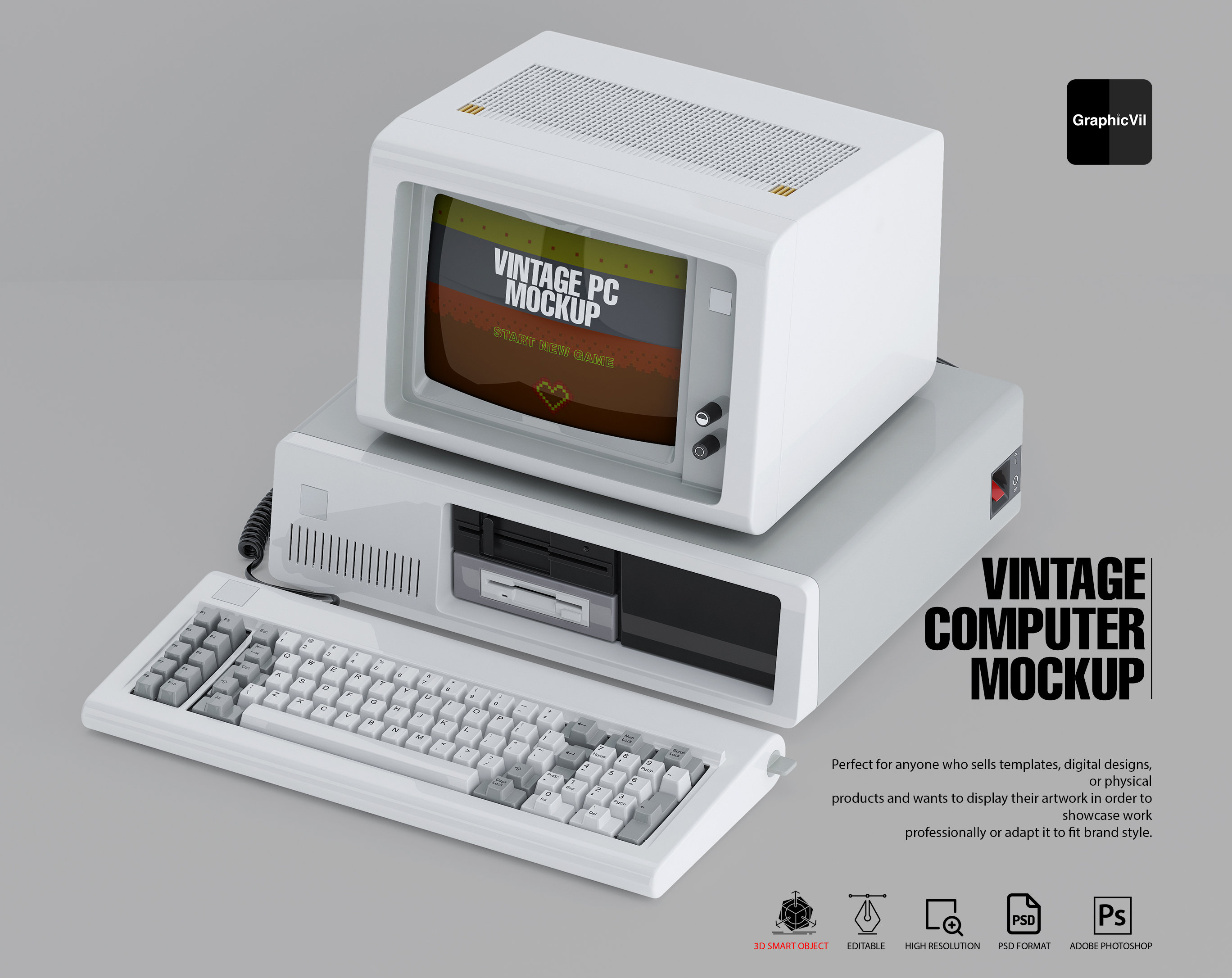 IBM Model 5150 Vintage PC Mockup Vintage Pc Mockup, Pc Mockup, Old Pc ...