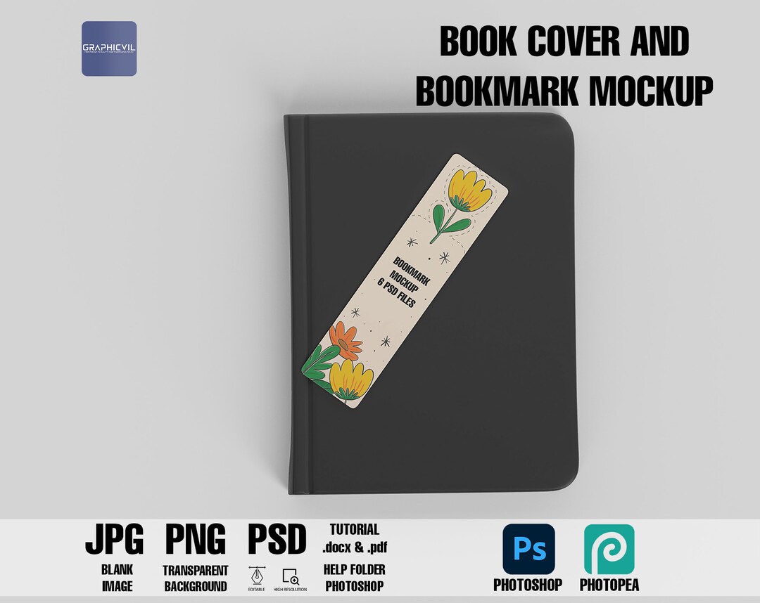 Dye Sublimation Book Cover Mockup, Bookmark Mockup, Book Template ...
