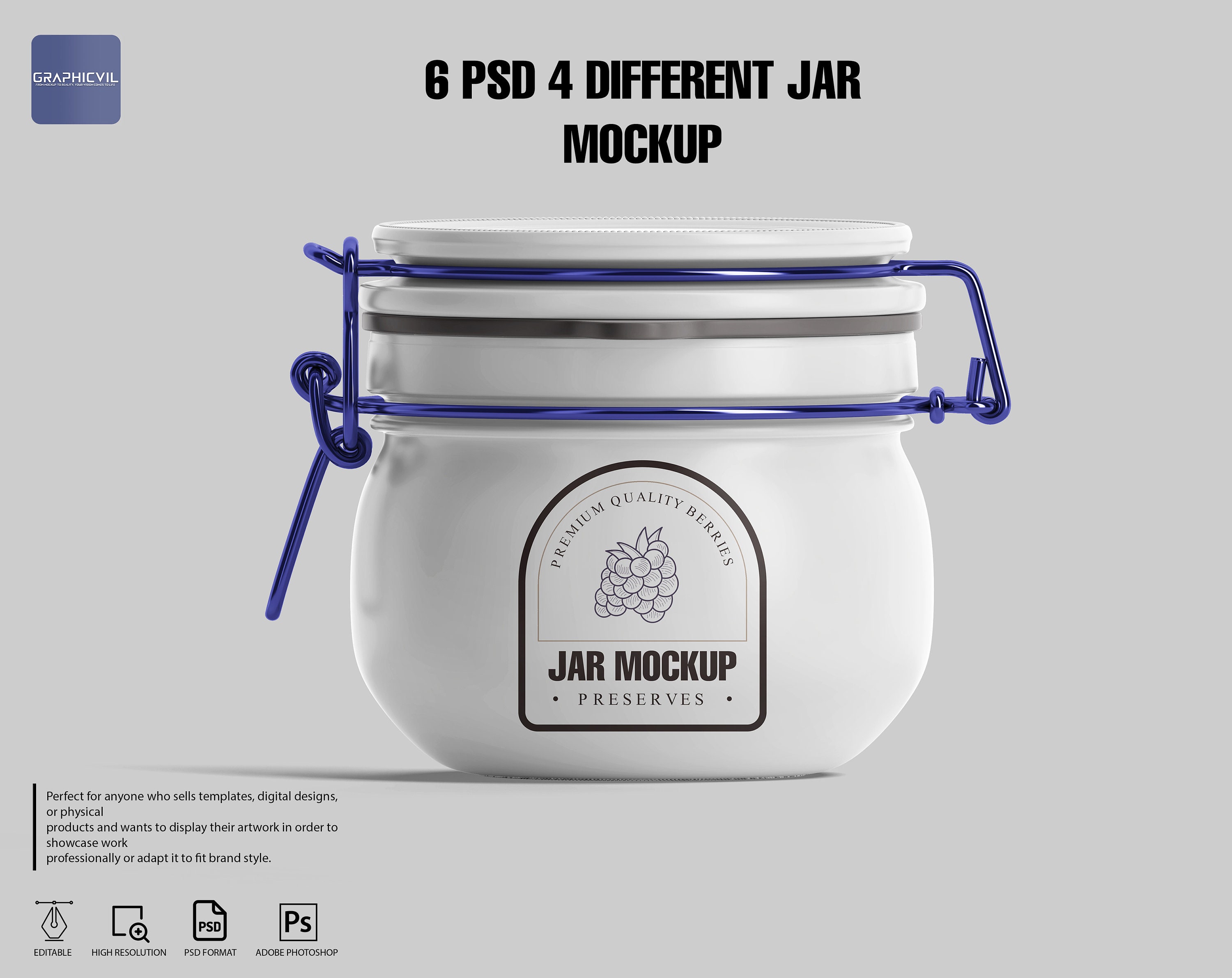 6 PSD 4 Different Jar Shape Label Mockup, Jam Mockup, Jar Mockup, Label ...
