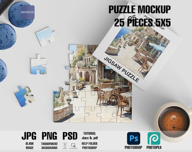 Dye Sublimation 25 Piece 5x5 Puzzle Mockup PSD , 5x5 Pieces, Puzzle ...