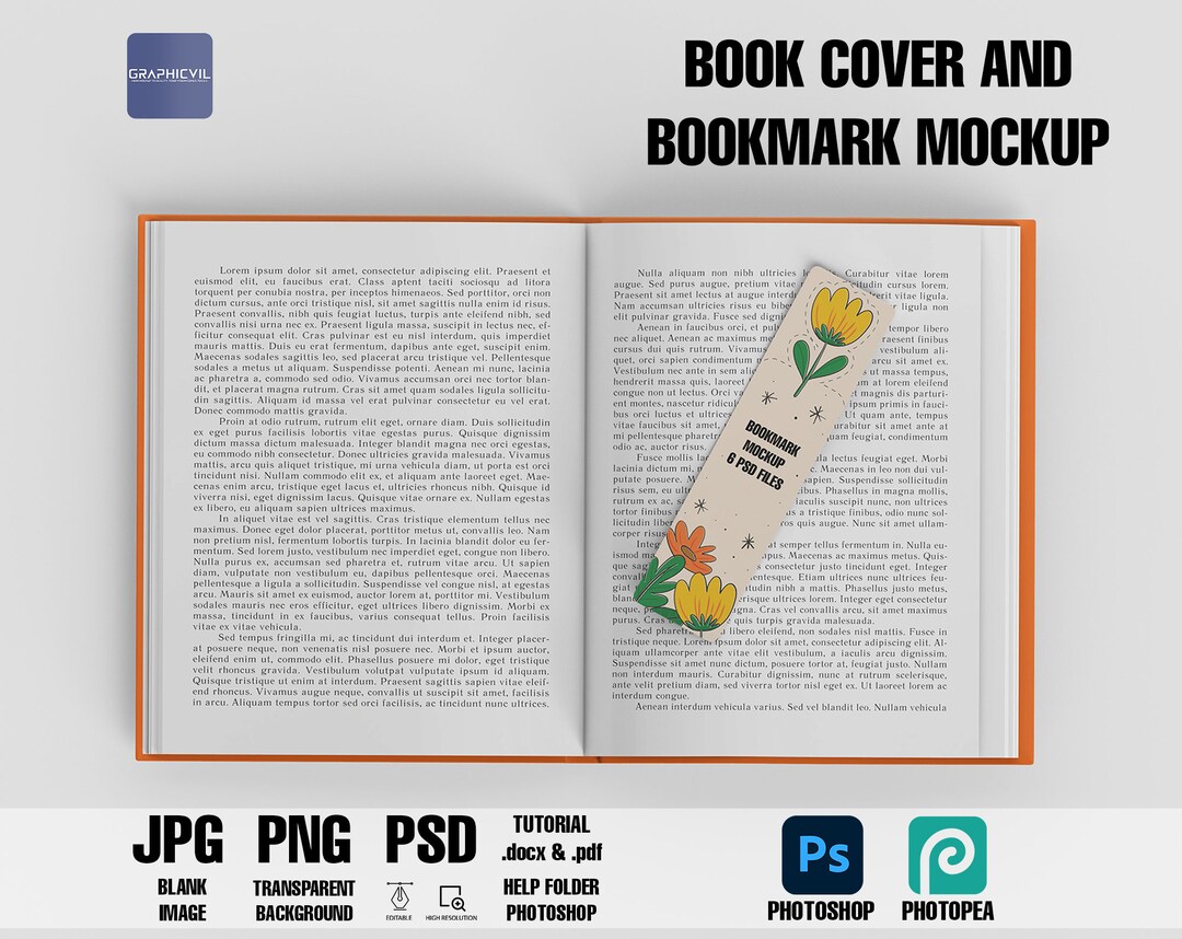 Dye Sublimation Book Cover Mockup, Bookmark Mockup, Book Template ...
