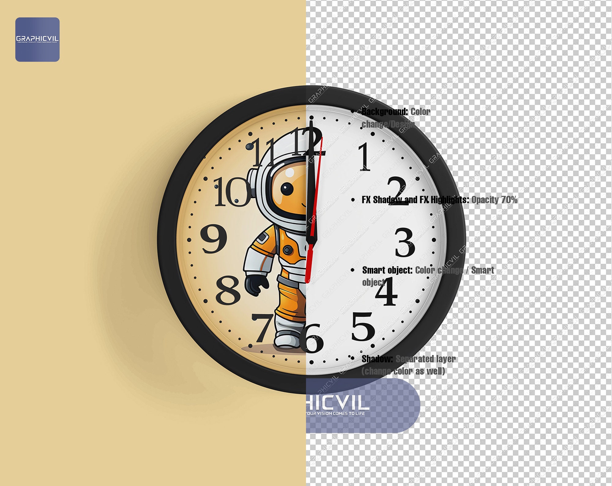 Wall Clock Mockup, Clock on Wall Mockup, Clock Display Mockup ...