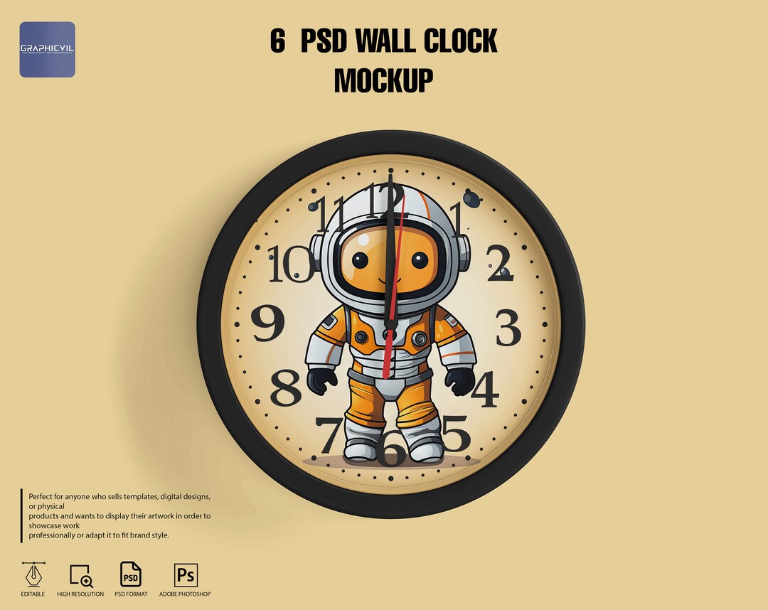 6 PSD Wall Clock Mockup, Clock on Wall Mockup, Clock Display Mockup ...