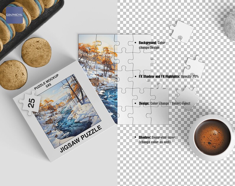 25 Piece Puzzle Mockup: 5x5 Jigsaw Template (PSD) - Etsy