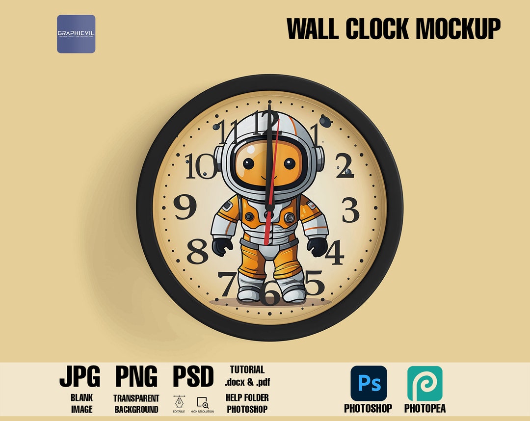 Wall Clock Mockup, Clock on Wall Mockup, Clock Display Mockup ...