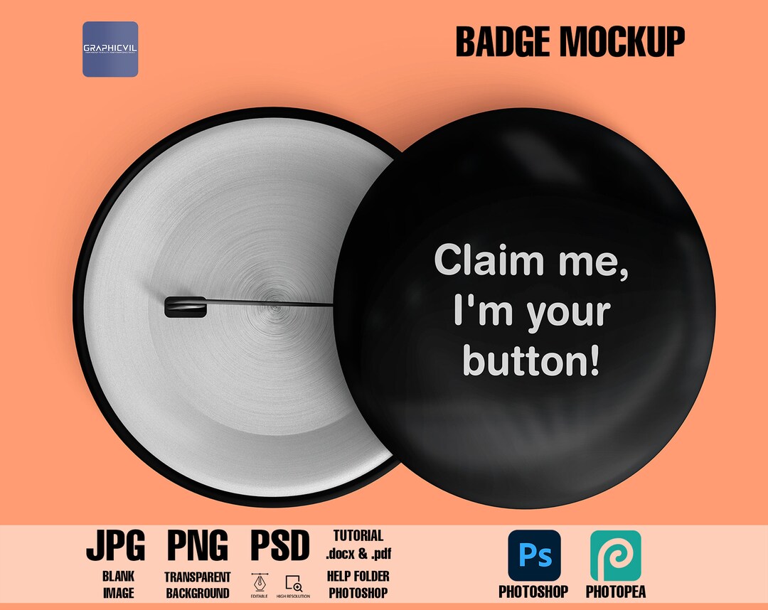 Dye Sublimation Button Mockup Badge Button, Pinback Button, Save Pin ...