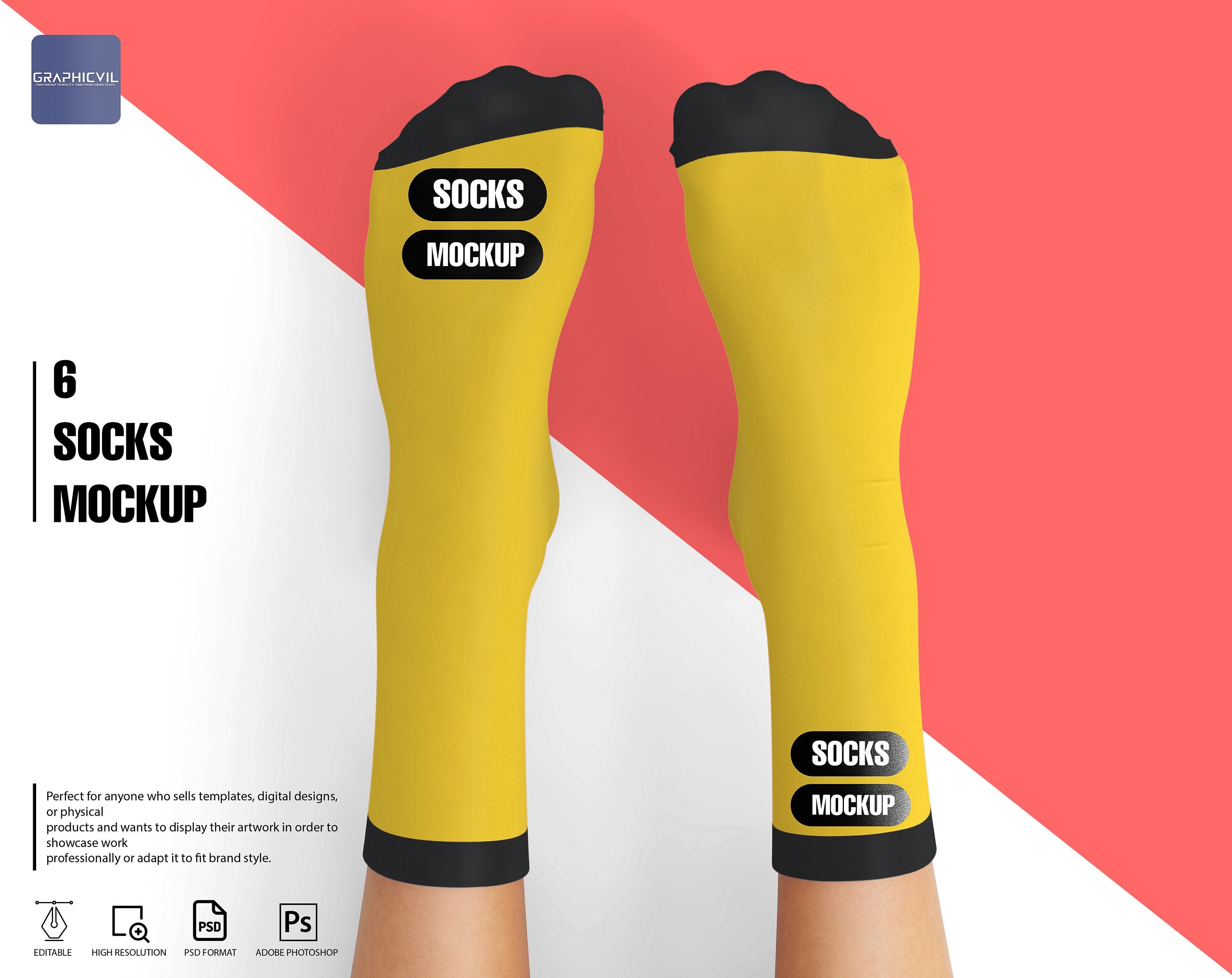 Dye Sublimation Socks Mockup Crew Socks Mid Calf Crew Canva Procreate ...