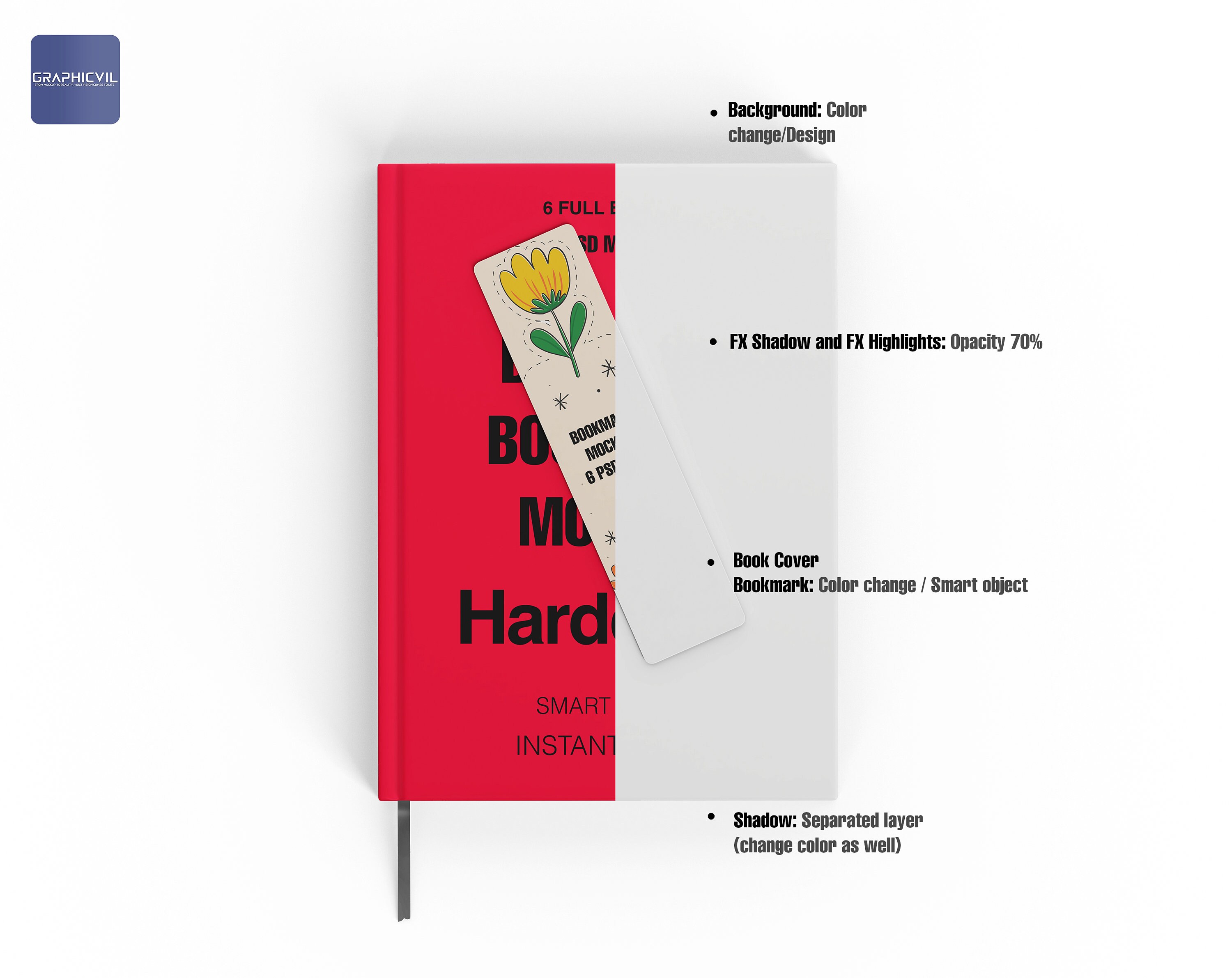 Dye Sublimation Book Cover Mockup, Bookmark Mockup, Book Template ...