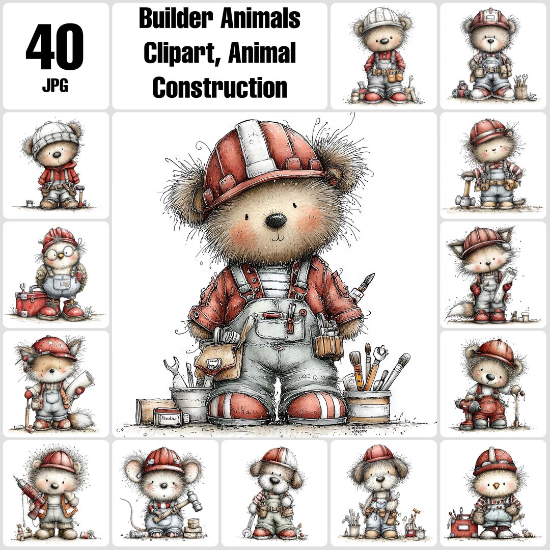 Builder Animals Clipart – Animal Construction Workers (commercial Use ...