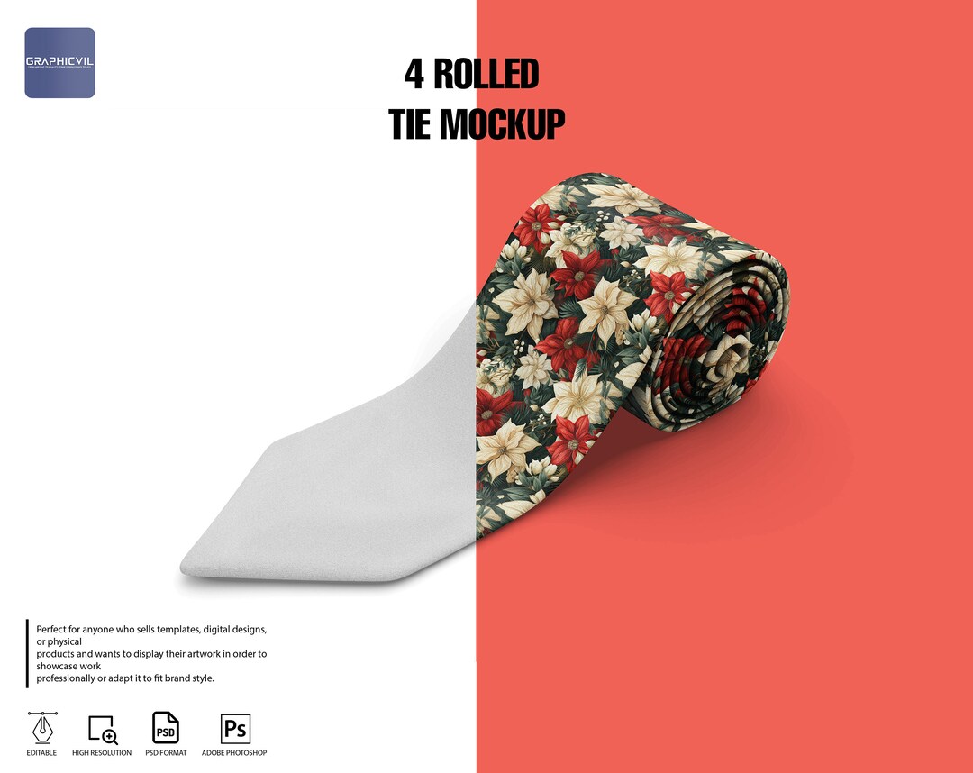 Rolled Necktie Mockup: Customizable PSD Template - Etsy