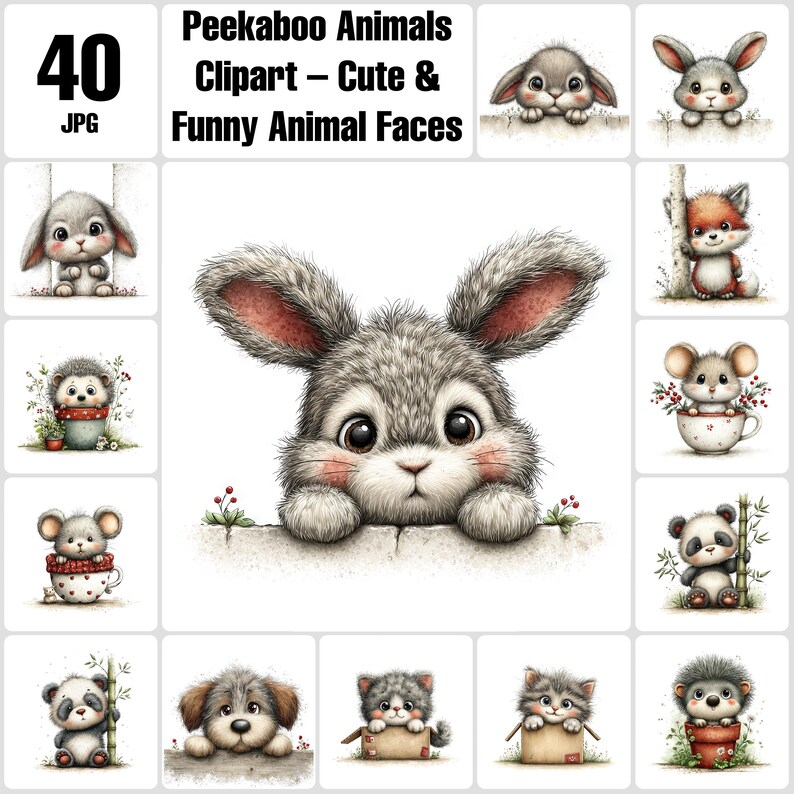 Peekaboo Animals Clipart – Cute & Funny Animal Faces (commercial Use ...