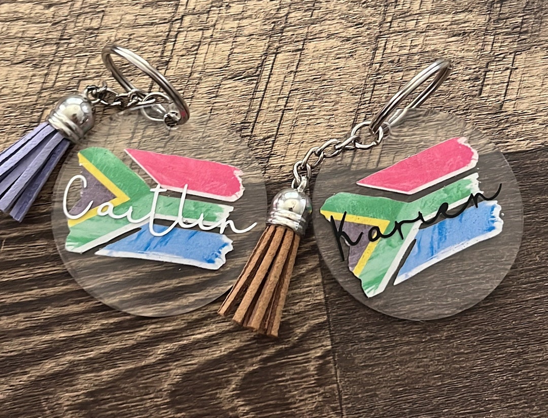 South African Flag and Custom Name Keychain - Etsy
