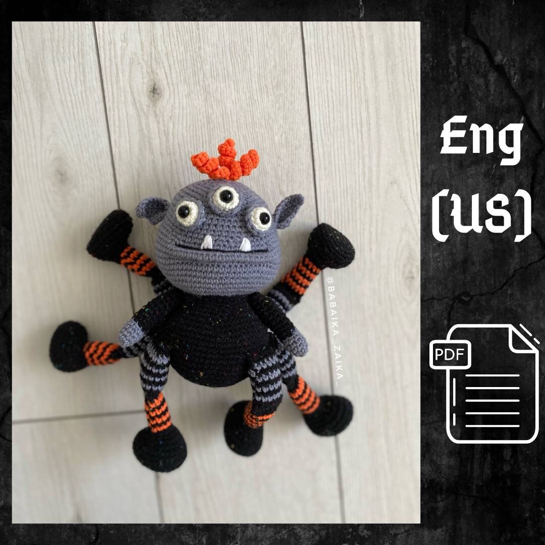 PDF Crochet Spider Monster Pattern, Amigurumi Halloween Toy, Cute ...