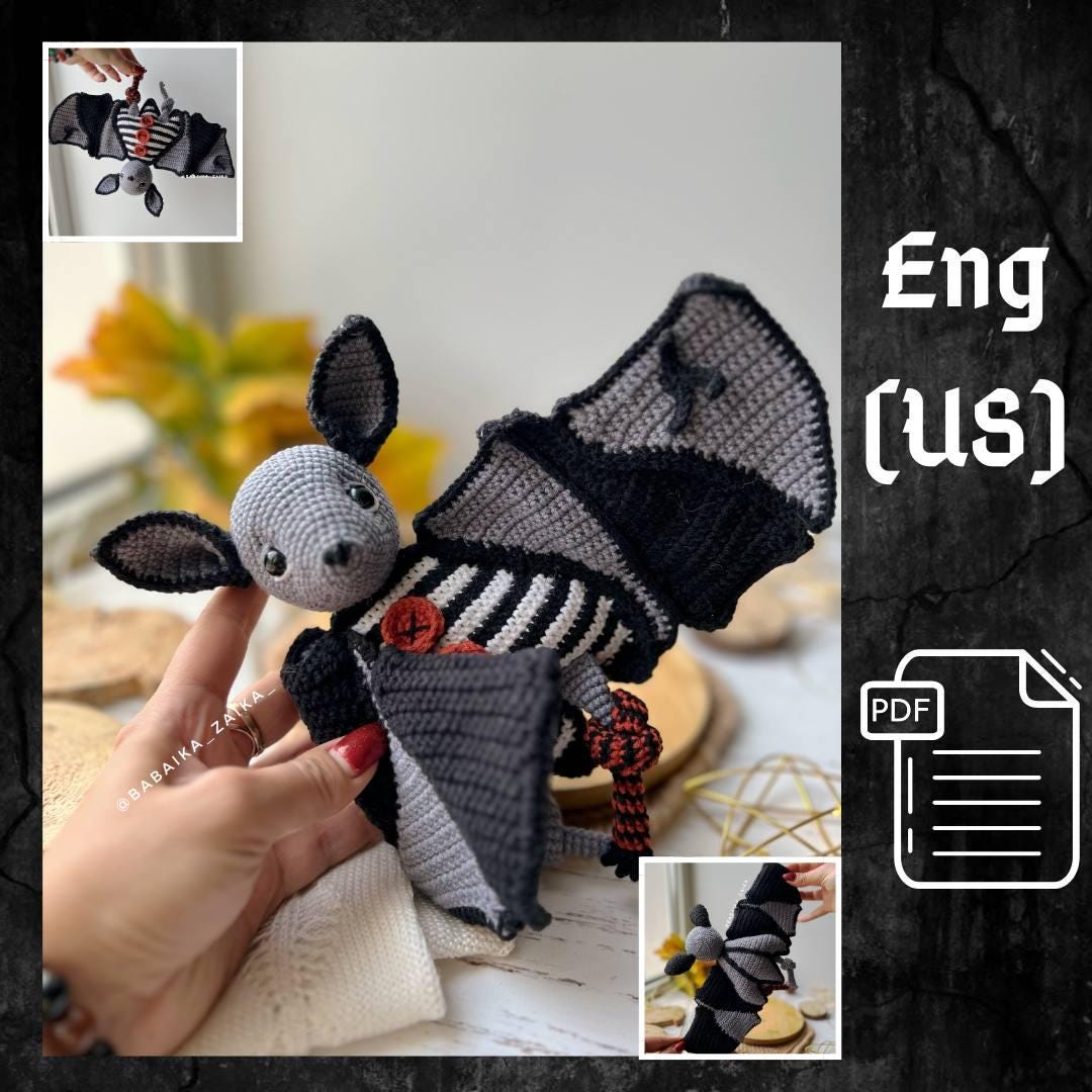 PDF Crochet Cute Bat Pattern, Amigurumi Halloween Pattern, Crochet Bat ...