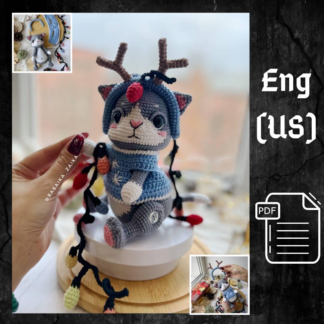 PDF Crochet Pattern Christmas Naughty Cat, Amigurumi Cat-deer ...