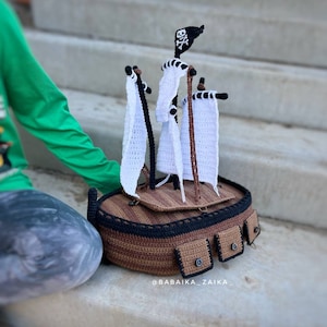 PDF Crochet Pirate Ship Pattern, Ship Pattern, Sailboat Toy, Amigurumi ...