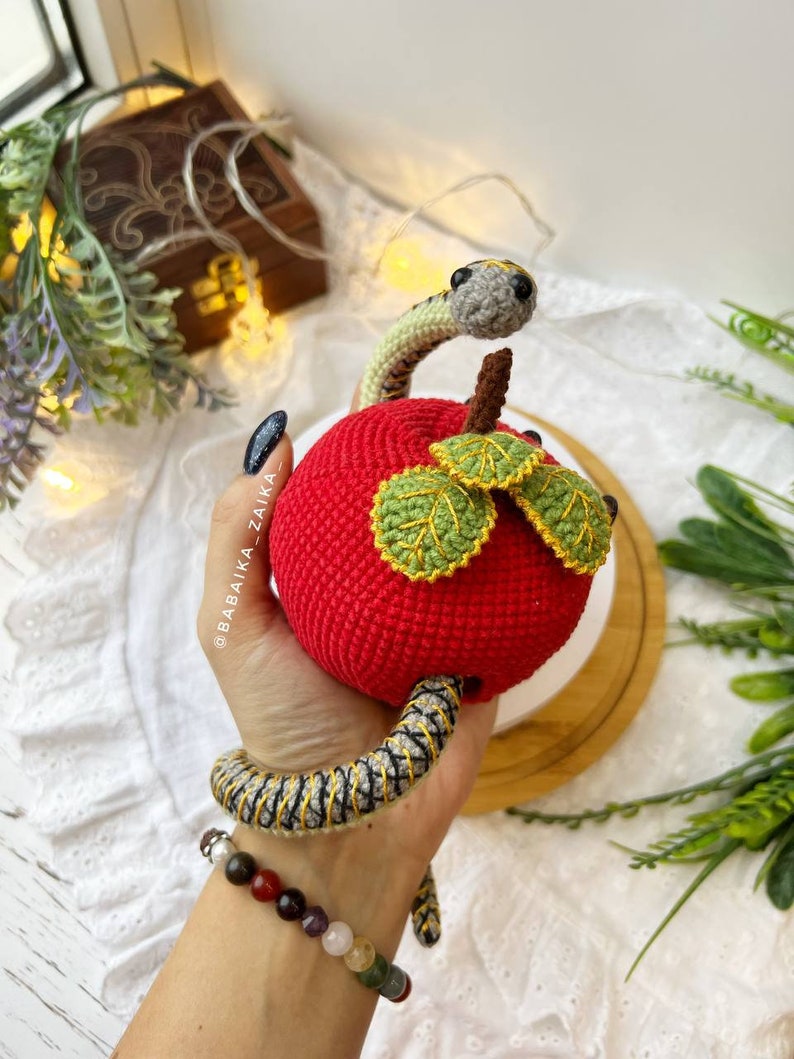 PDF Forbidden Fruit Crochet Pattern, Snake in Apple, Amigurumi Snake ...