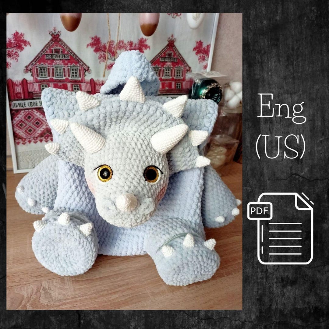PDF Crochet Pattern Dinosaur Backpack, Amigurumi Triceratops Bag, Plush ...