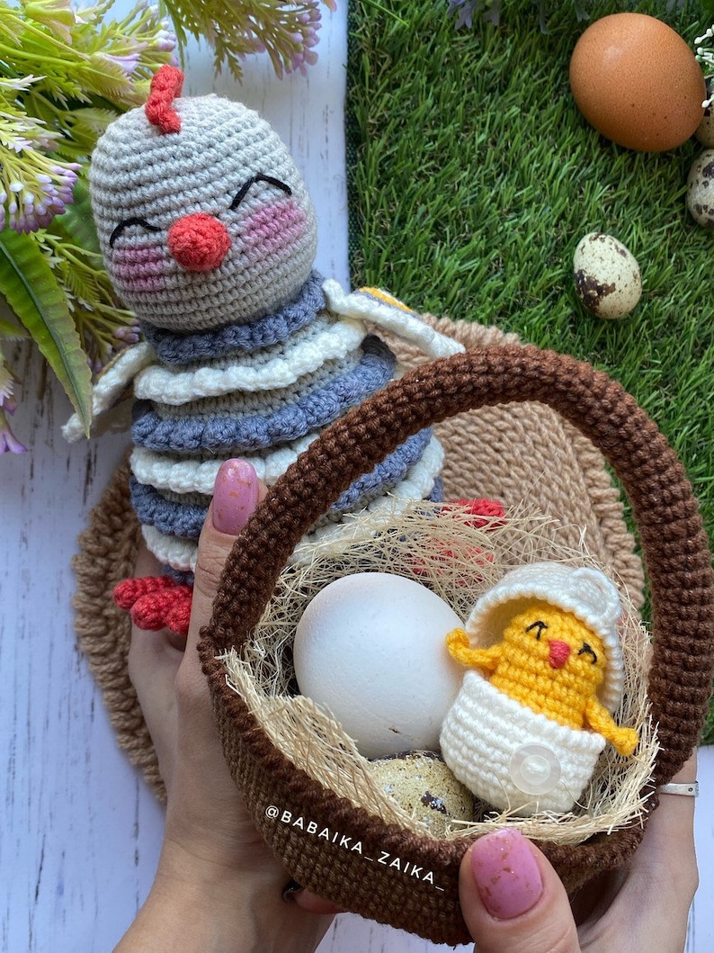 PDF Crochet Easter Chicken in the Basket Pattern, Amigurumi Chick in ...