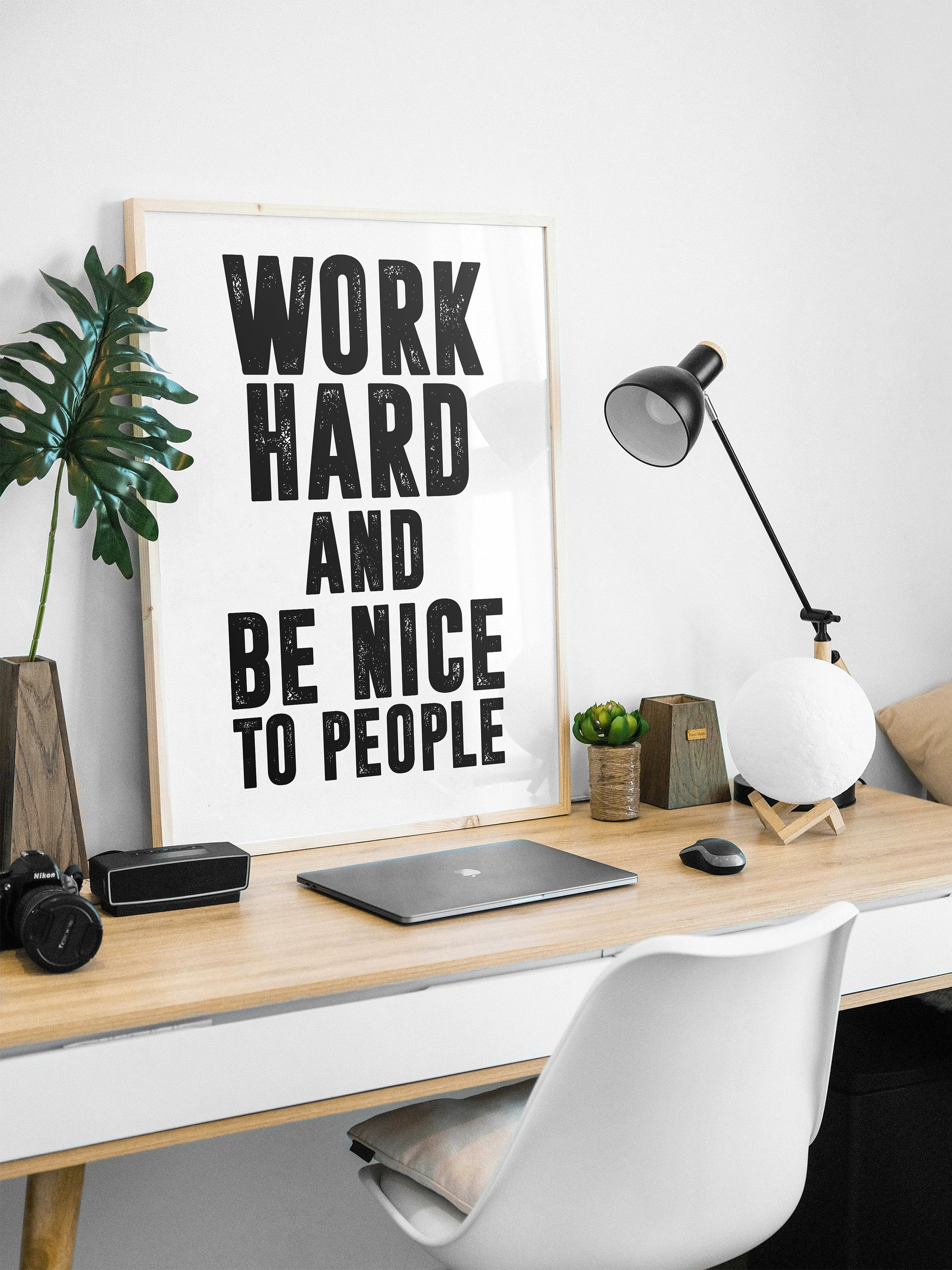 Work Hard and Be Nice to People Motivational Poster, Minimalist, Office ...