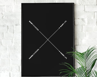 Hard Choices Easy Life Wall Art Quote, Minimalist, Wall Art ...