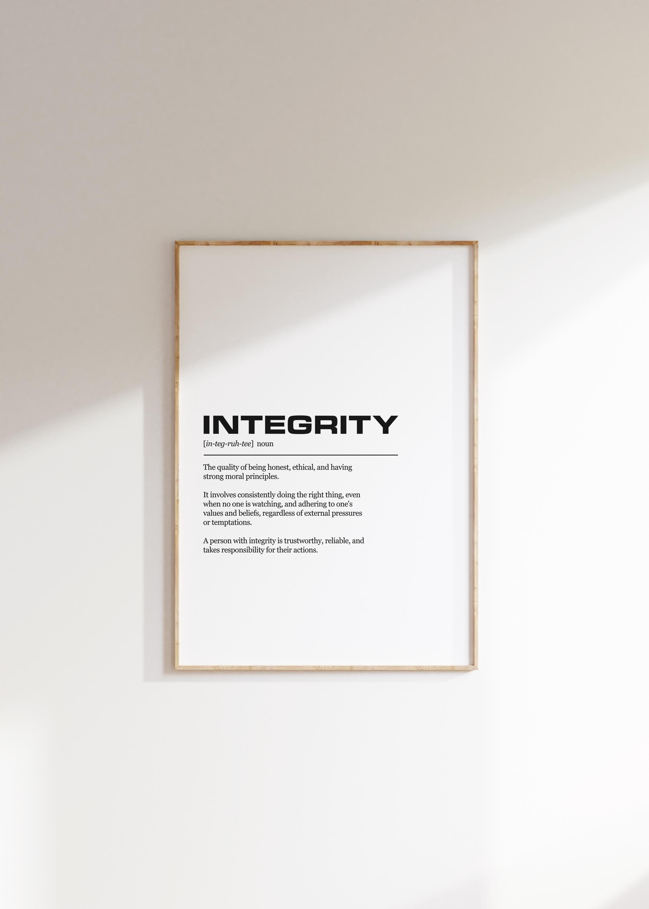 Integrity Definition Inspirational Office Poster Wall Art Print ...