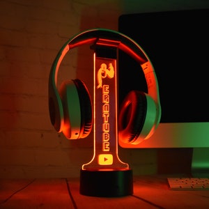 Personalized Headphone Stand, Custom Gamertag Light Sign Headset Holder ...