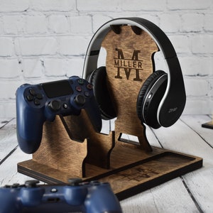 Wooden Headphones and Controller Stand, Personalized Gift, Headset ...