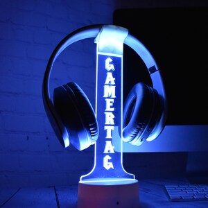 Personalized Headphone Stand, Custom Gamertag Light Sign Headset Holder ...