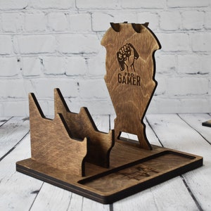 Wooden Headphones and Controller Stand, Personalized Gift, Headset ...