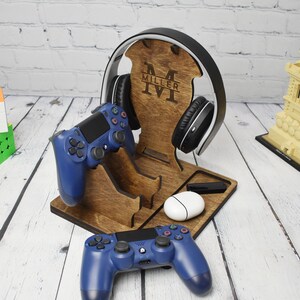 Wooden Headphones and Controller Stand, Personalized Gift, Headset ...