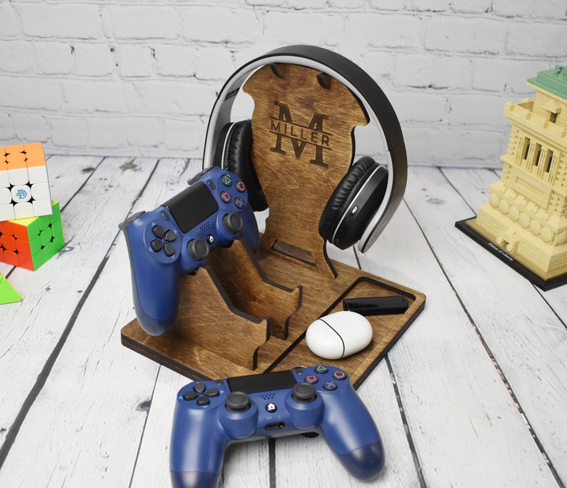 Wooden Headphones and Controller Stand, Personalized Gift, Headset ...