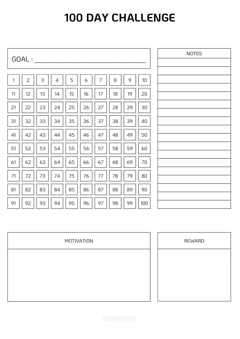 100 Day Challenge Digital Printable Habit Tracker - Etsy