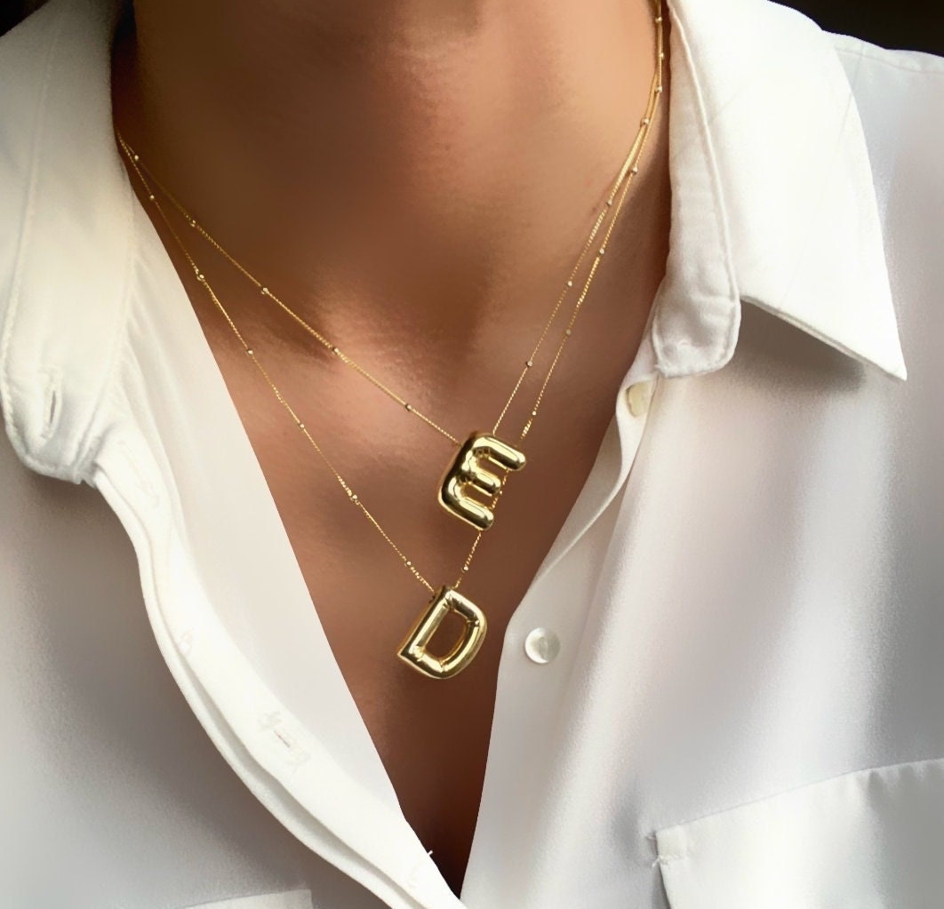 Customized Initial Bubble Letter Necklace 925 Sterling Silver - Etsy