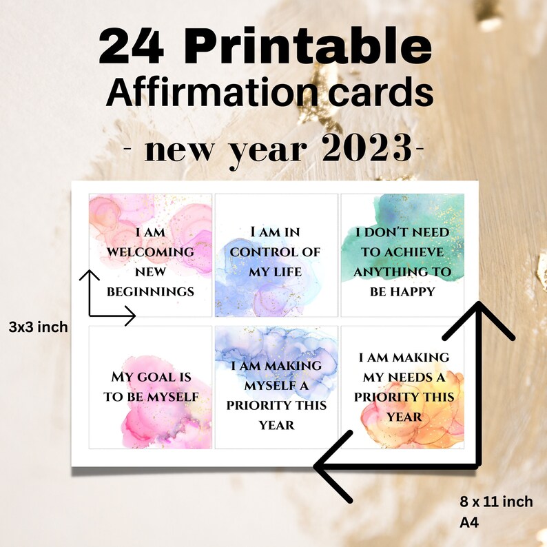 24 Printable New Year Affirmation Cards, New Year Goals, Positive ...