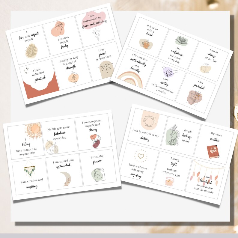 24 Printable Boho Affirmation Cards, Affirmation for Self Confidence ...