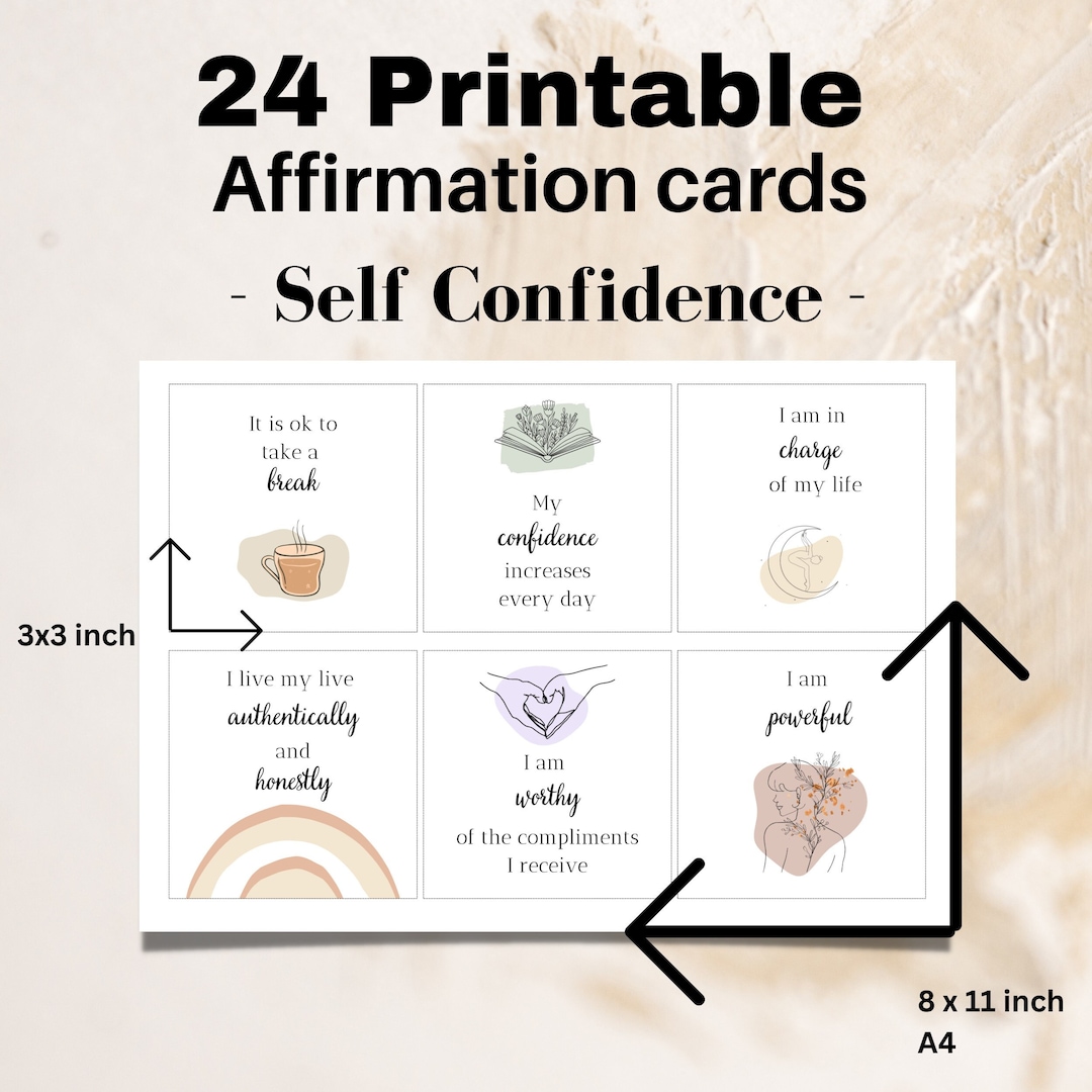 24 Printable Boho Affirmation Cards, Affirmation for Self Confidence ...