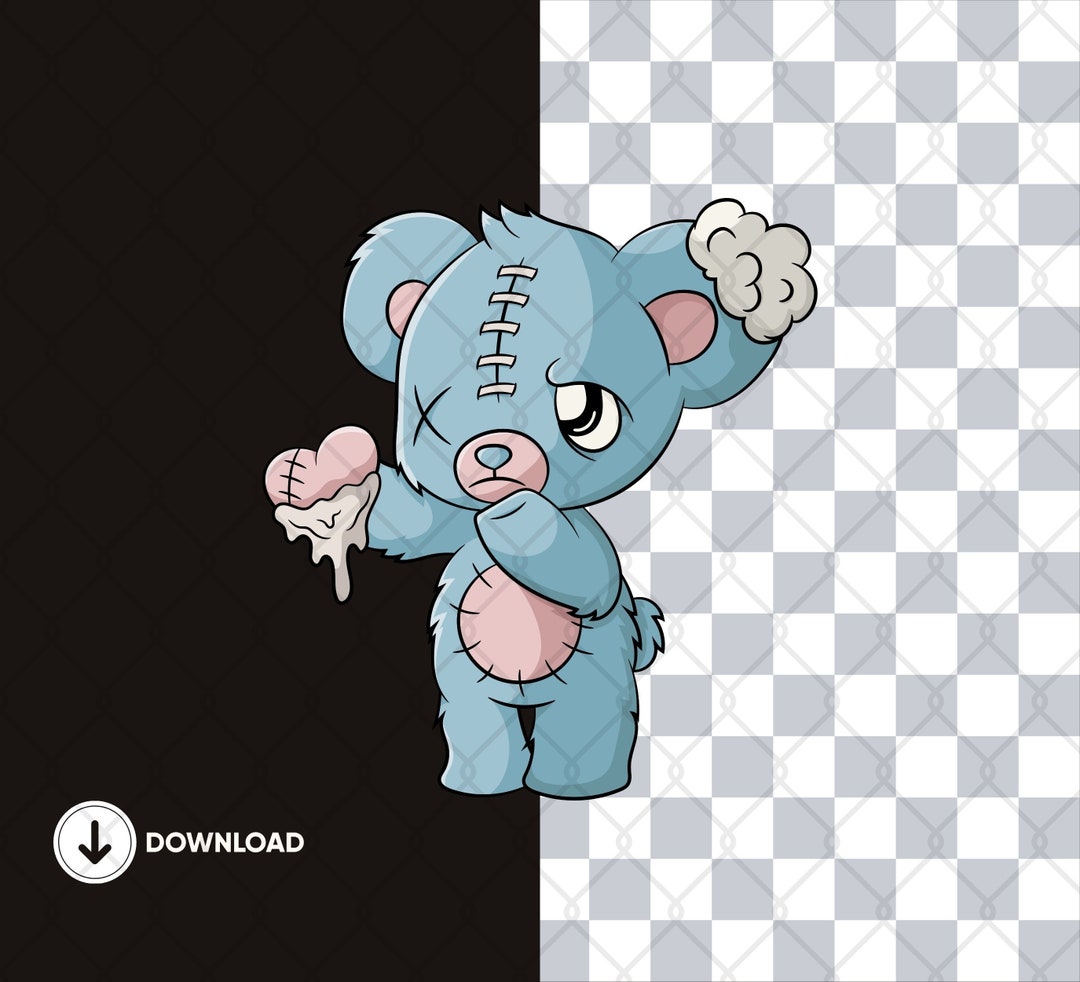 Creepy Evil Teddy Bear Png DTF Designs. Kawaii Teddy Bear Horror Png ...