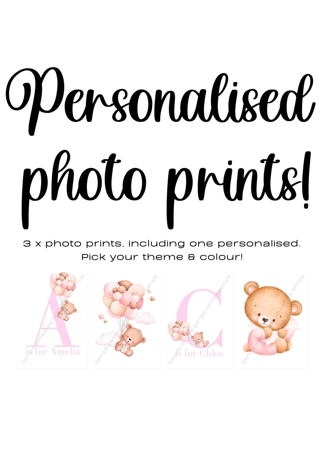 Set of 3, Baby Girl Personalised Photo Prints, Custom, Baby Girl ...