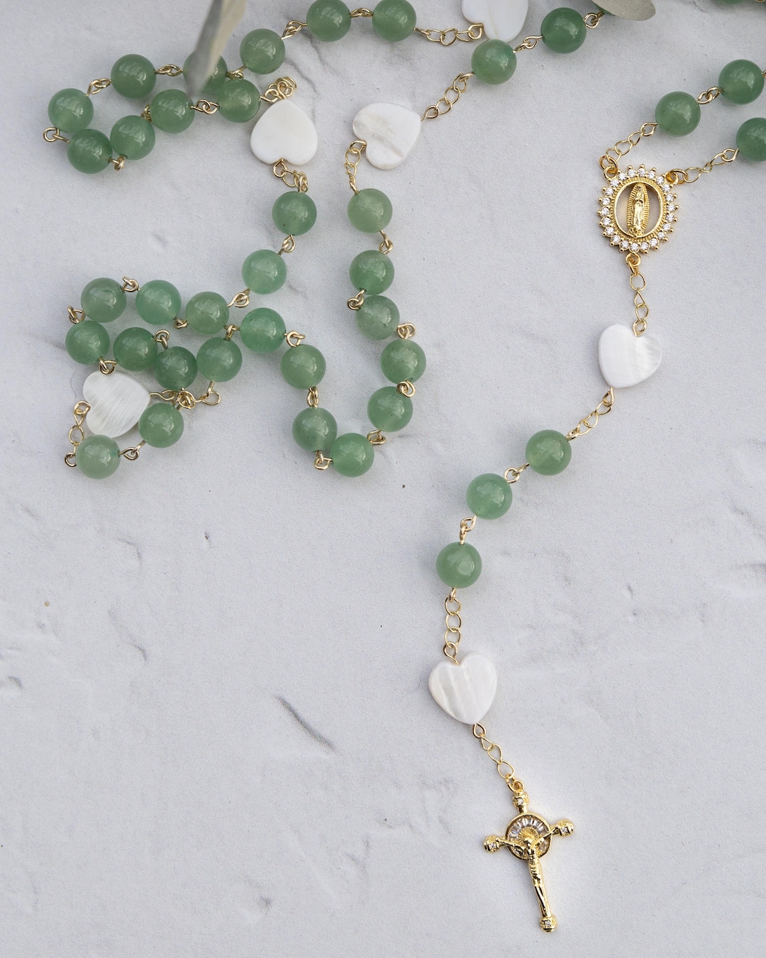 Evergreen Faith | Jade Stone Rosary: 18K Gold-plated Catholic Handmade ...