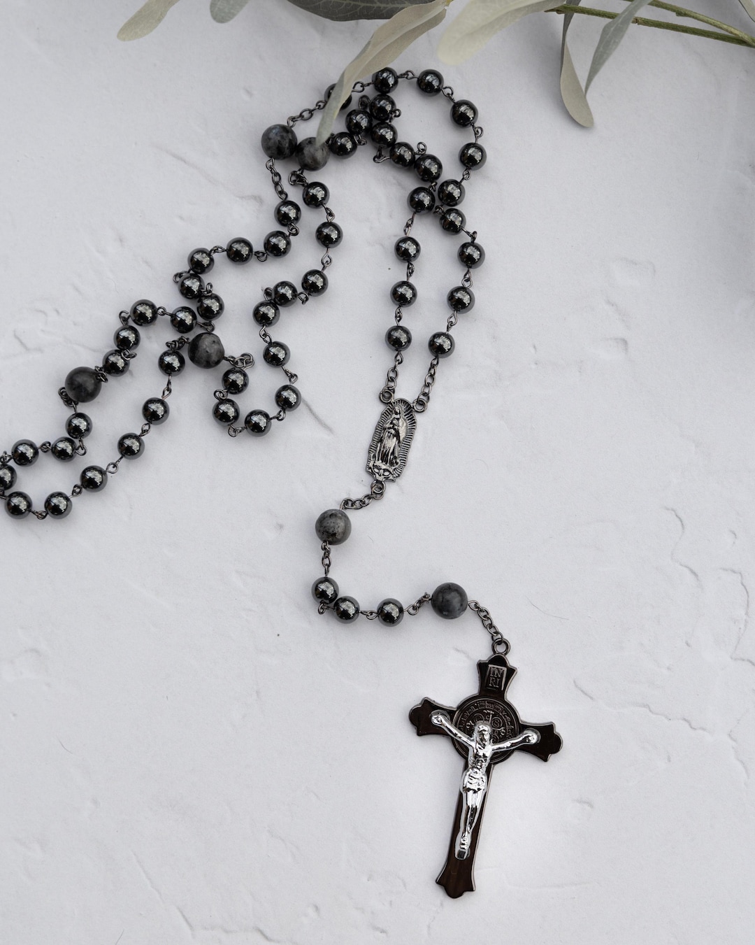 Armor of God Gunmetal Men's Rosary | Hematite Catholic Rosary With Lady ...