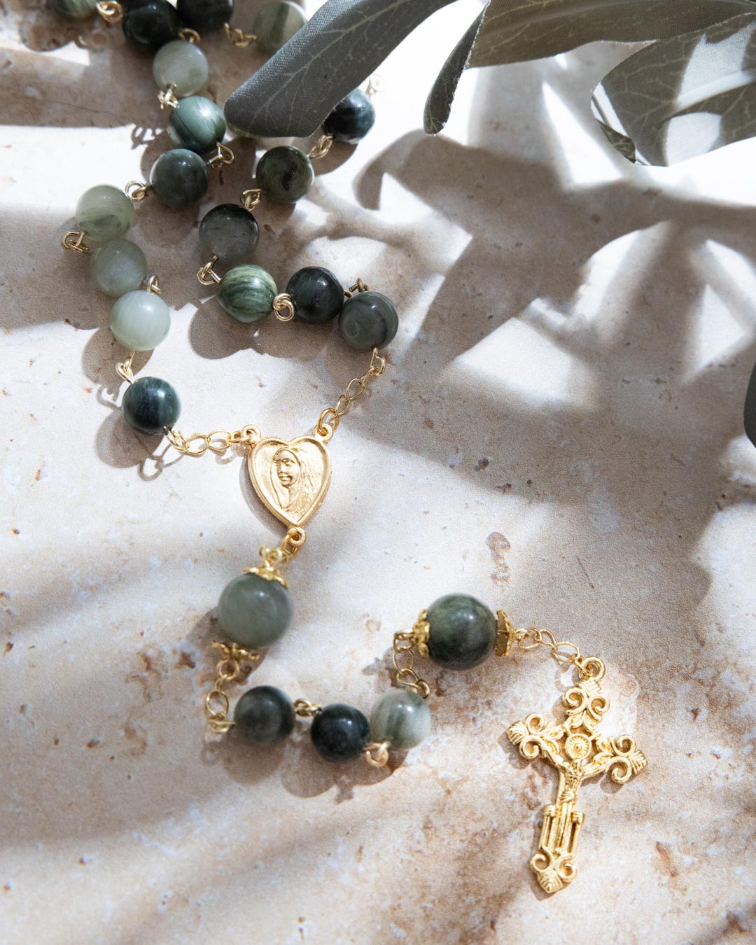 Olive Grove Rosary | Green Jade Rosary: 18k Gold Plated Catholic Rosary ...