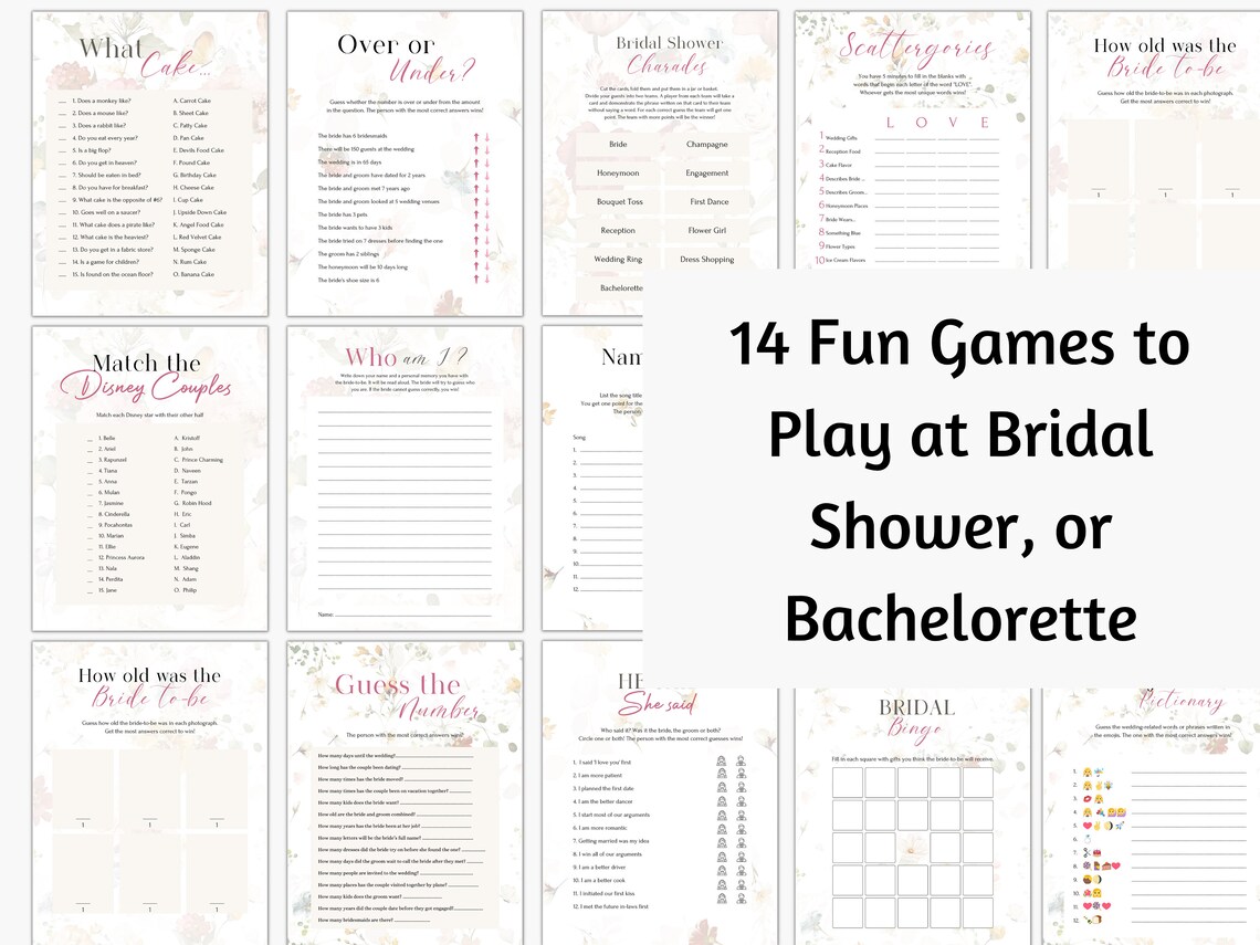 Elegant Bridal Shower Games Printable 14 Fun Bachelorette - Etsy
