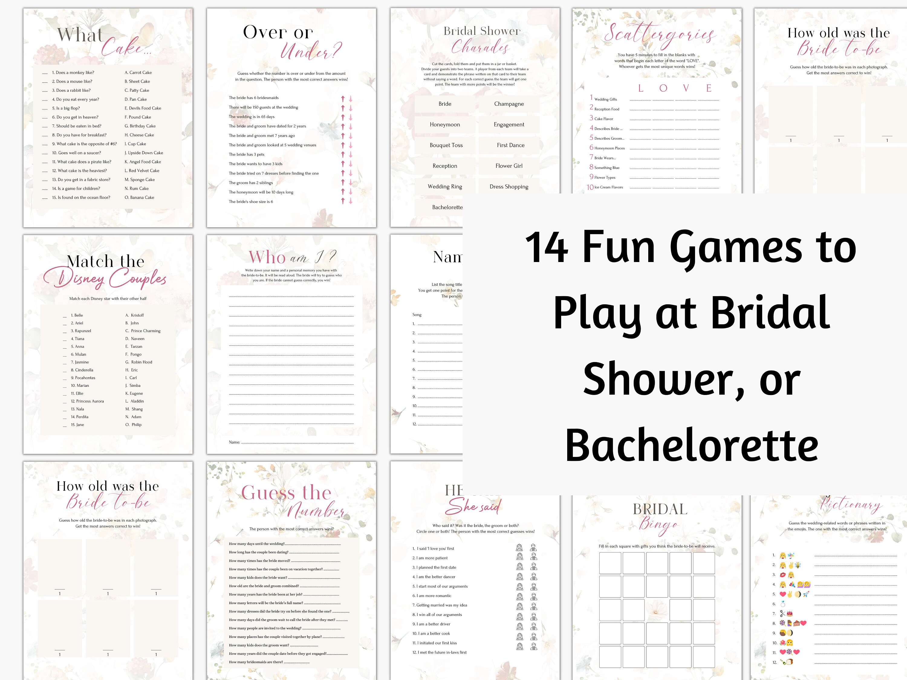 Elegant Bridal Shower Games Printable 14 Fun Bachelorette - Etsy