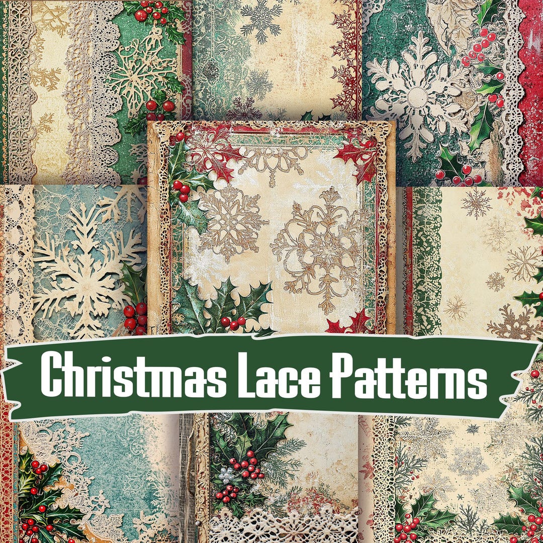 Christmas Lace Patterns Printable - Festive Junk Journal Ephemera - Etsy
