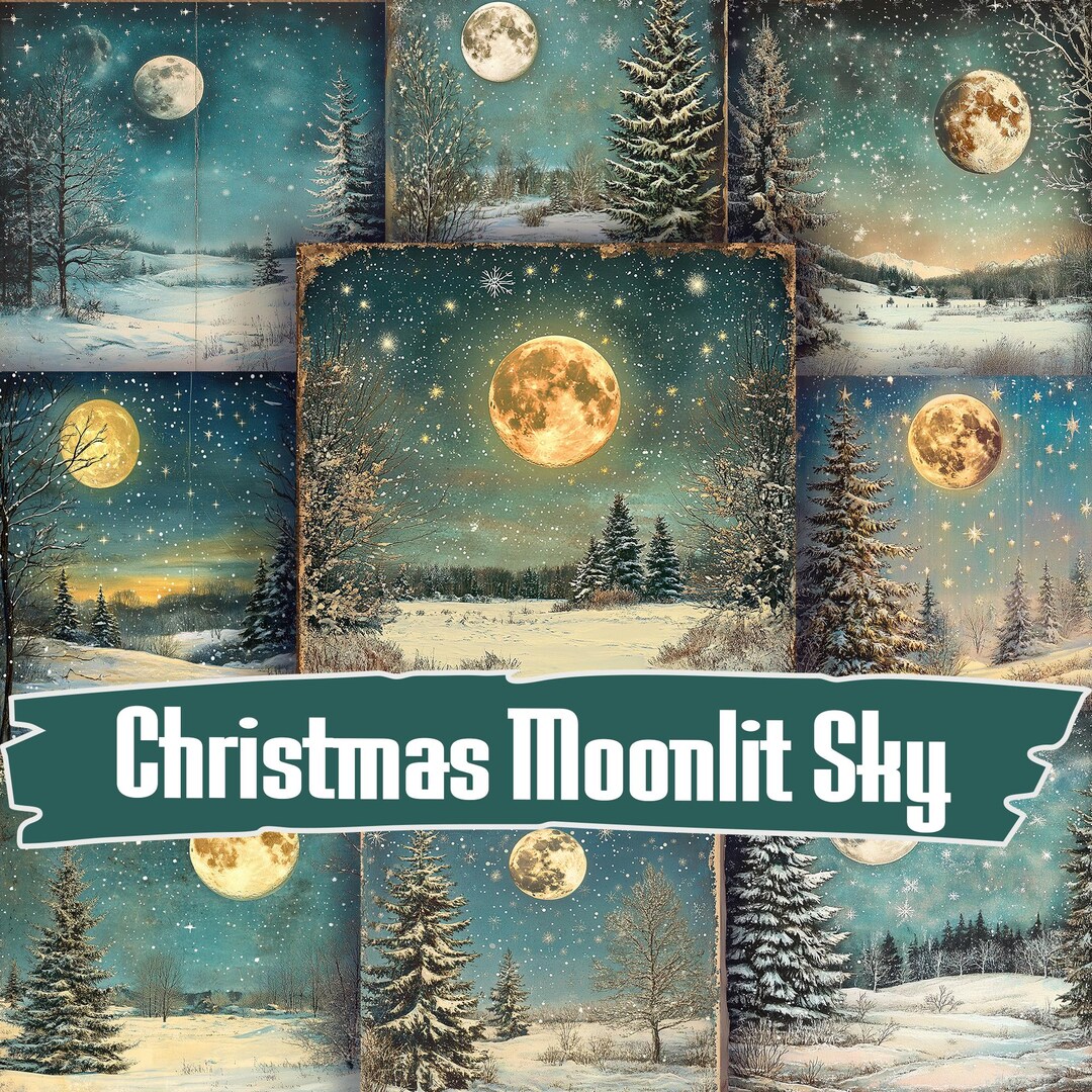 Christmas Moonlit Sky Printable - Festive Winter Night Art for Holiday ...