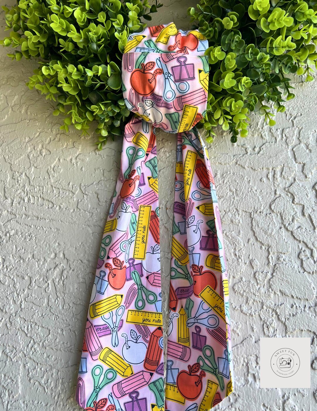 Back to School Teacher Wreath Sash: Handmade Cotton Classroom Decor - Etsy